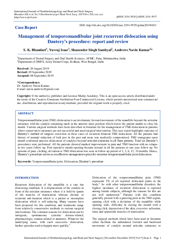 (PDF) Management of temporomandibular joint recurrent dislocation using ...