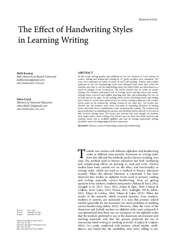 (PDF) The Effect of Handwriting Styles in Learning Writing