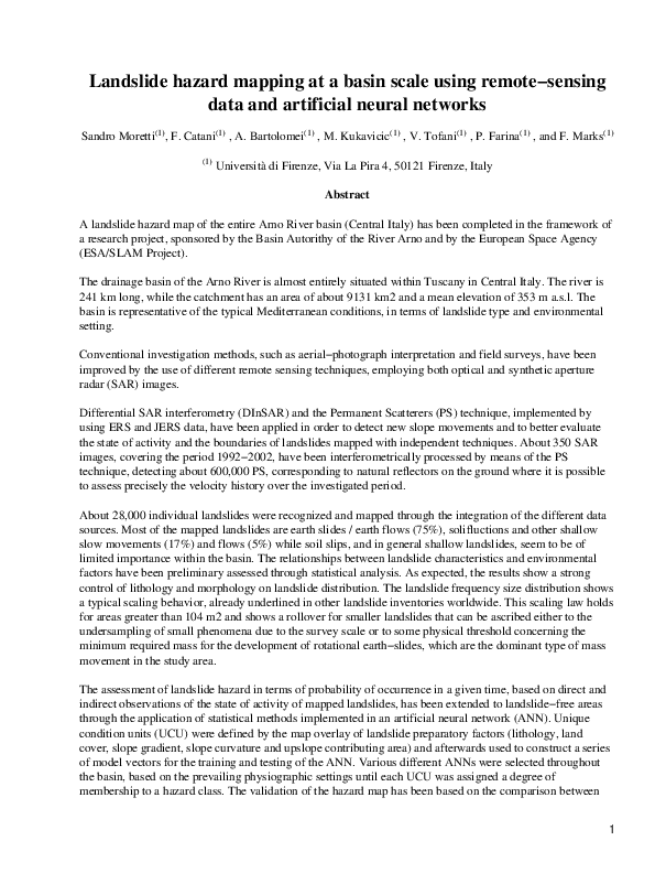 (PDF) Landslide Hazard Mapping with Remote Sensing