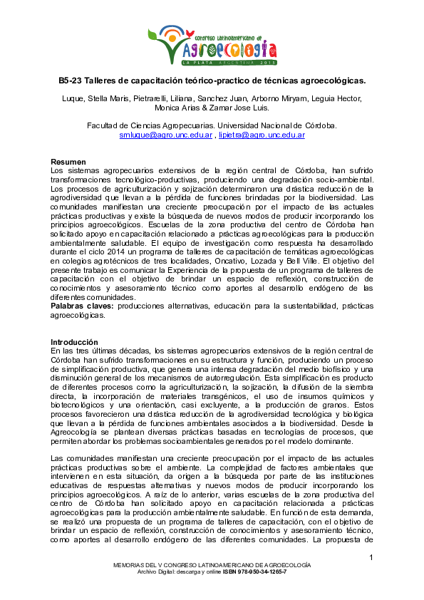 (PDF) Talleres de capacitación teórico-practico de técnicas agroecológicas