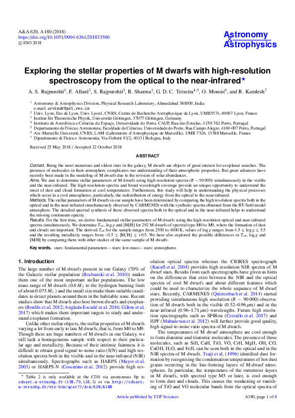 (PDF) Exploring the stellar properties of M dwarfs with high-resolution ...