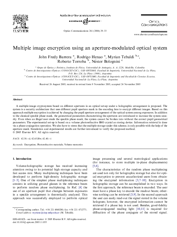 (PDF) Multiple image encryption using an aperture-modulated optical system