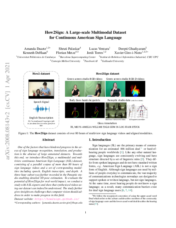 (PDF) How2Sign: A Large-scale Multimodal Dataset for Continuous ...