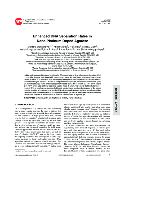 (PDF) Enhanced DNA Separation Rates in Nano-Platinum Doped Agarose