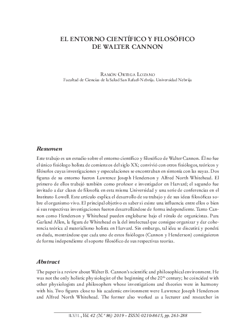 (PDF) El entorno científico y filosófico de Walter Cannon