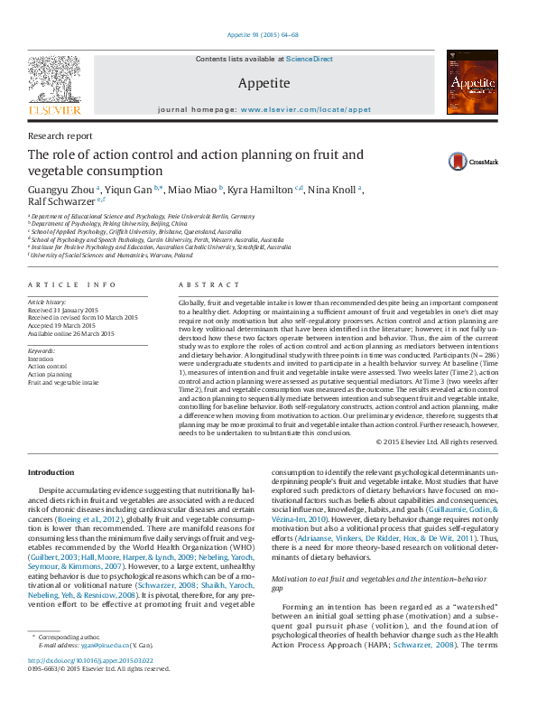 (PDF) The role of action control and action planning on fruit and ...