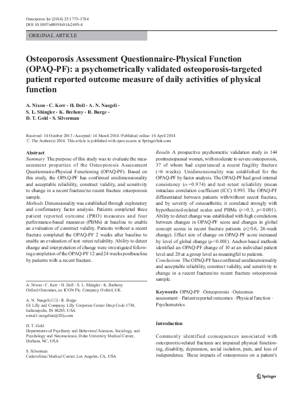 (PDF) Osteoporosis Assessment Questionnaire-Physical Function (OPAQ-PF ...