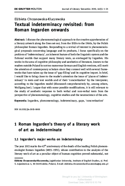 (PDF) Textual indeterminacy revisited: from Roman Ingarden onwards