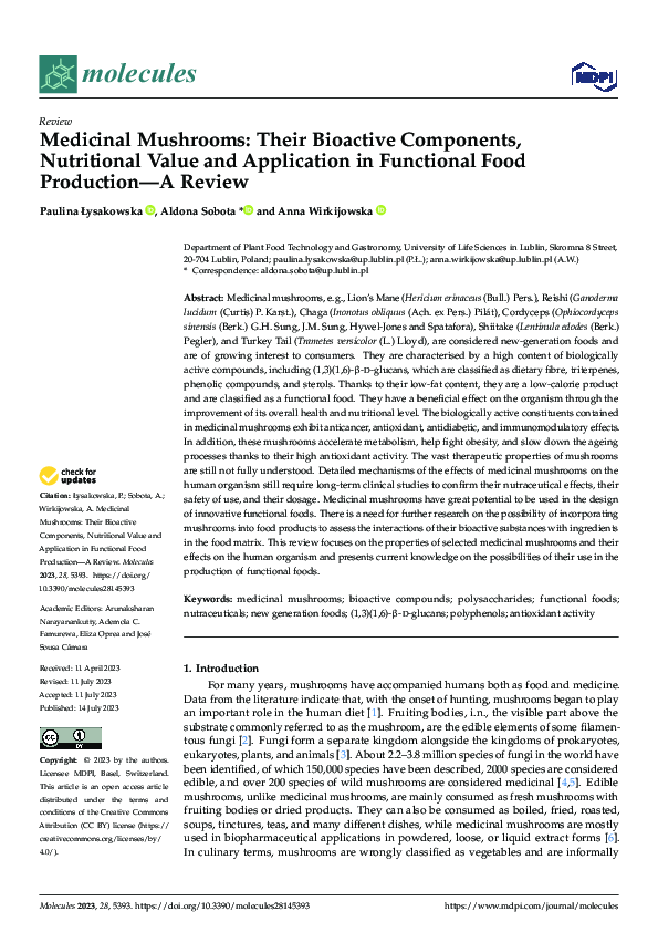 (PDF) Medicinal Mushrooms: Their Bioactive Components, Nutritional Value and Application in ...
