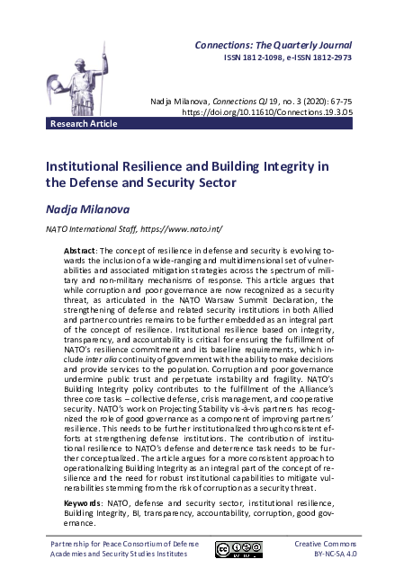 (PDF) Institutional Resilience and Building Integrity in the Defence ...