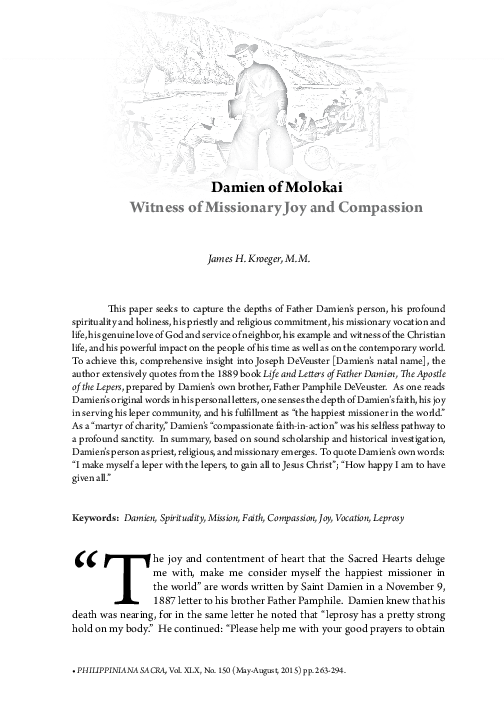 (PDF) Damien of Molokai Witness of Missionary Joy and Compassion