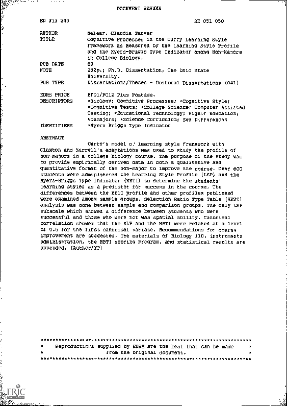 (PDF) Cognitive Processes in the Curry Learning Style Framework as ...