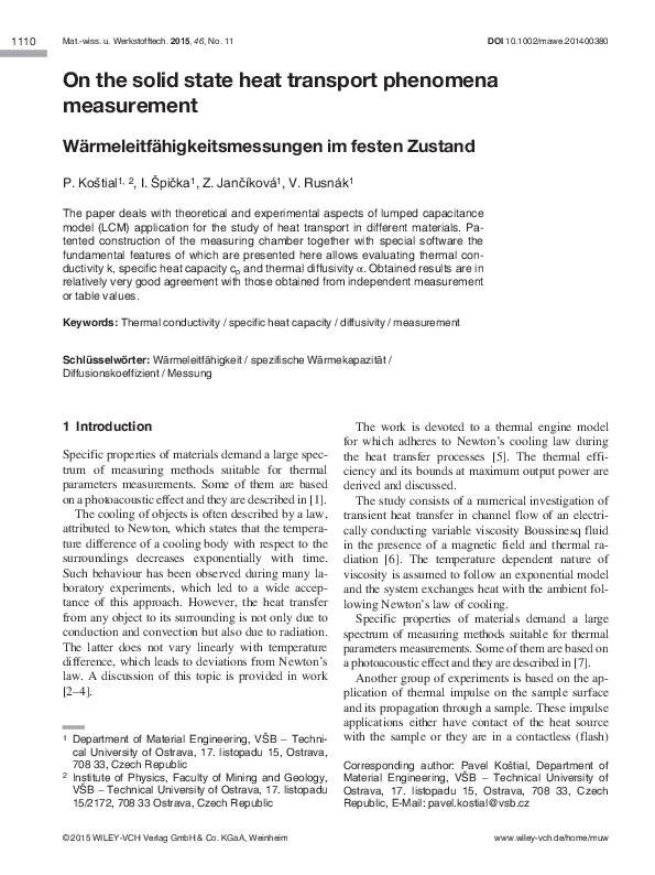 (PDF) On the solid state heat transport phenomena measurement
