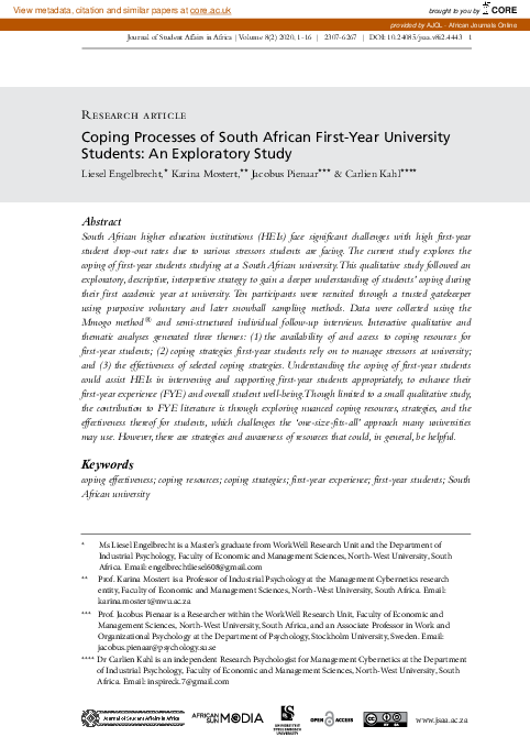 (PDF) Coping Processes of South African First-Year University Students: An Exploratory Study