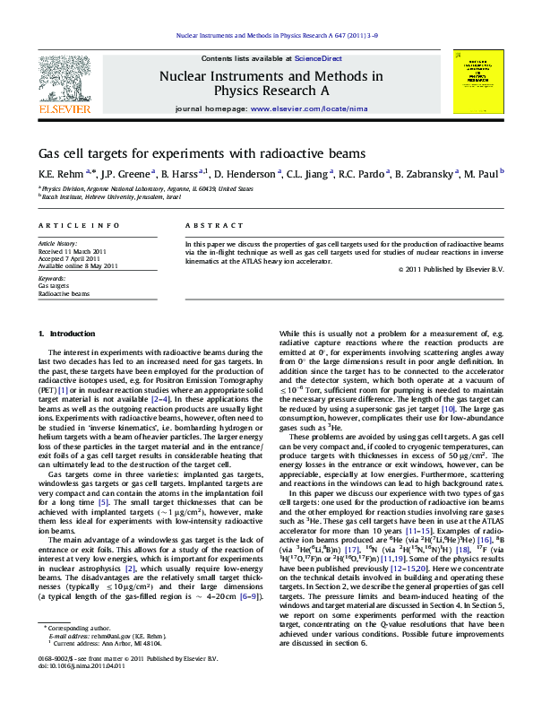 (PDF) Gas cell targets for experiments with radioactive beams