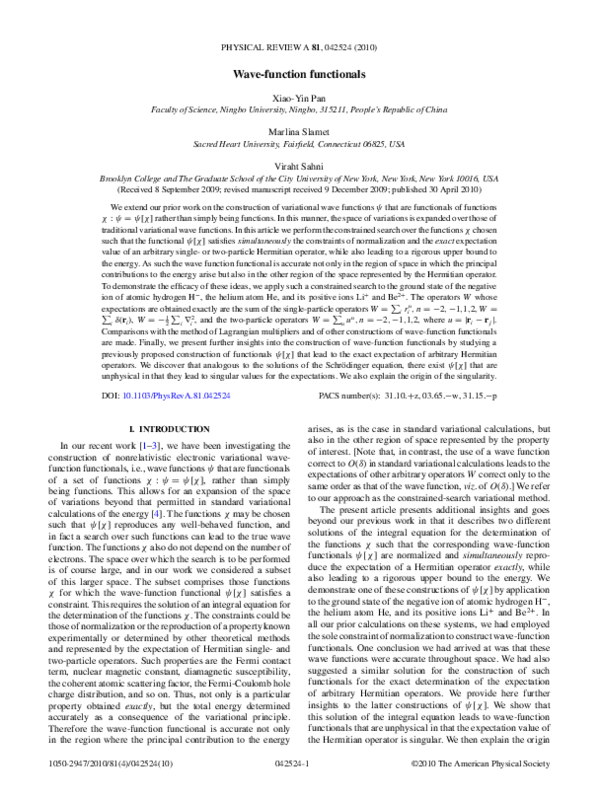Pdf Wave Function Functionals 7389