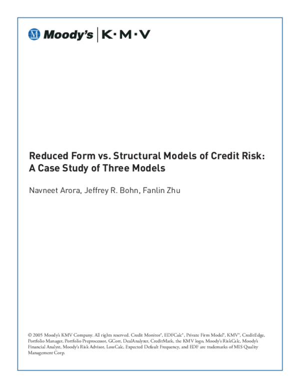 (PDF) Reduced-Form versus Structural Models of Credit Risk: A Case ...