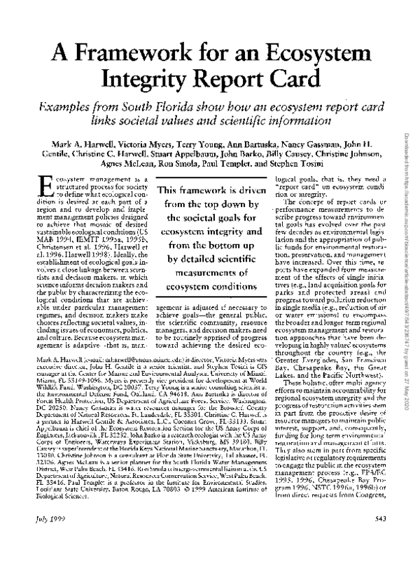 (PDF) A Framework for an Ecosystem Integrity Report Card