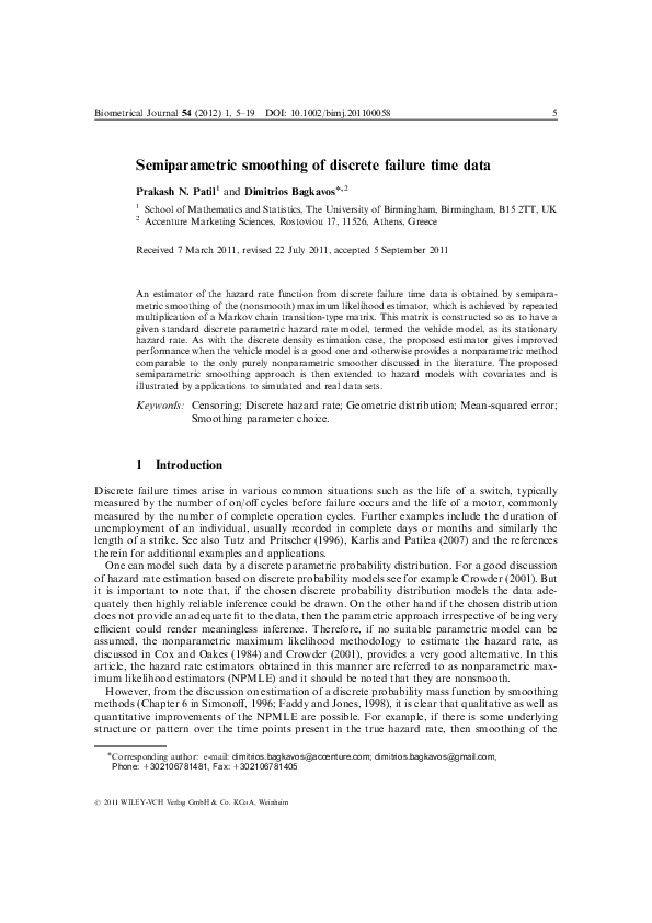 (PDF) Semiparametric smoothing of discrete failure time data