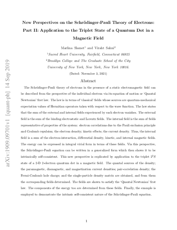 (PDF) New Perspectives on the Schr{\"o}dinger-Pauli Theory of Electrons: Part II: Application to ...