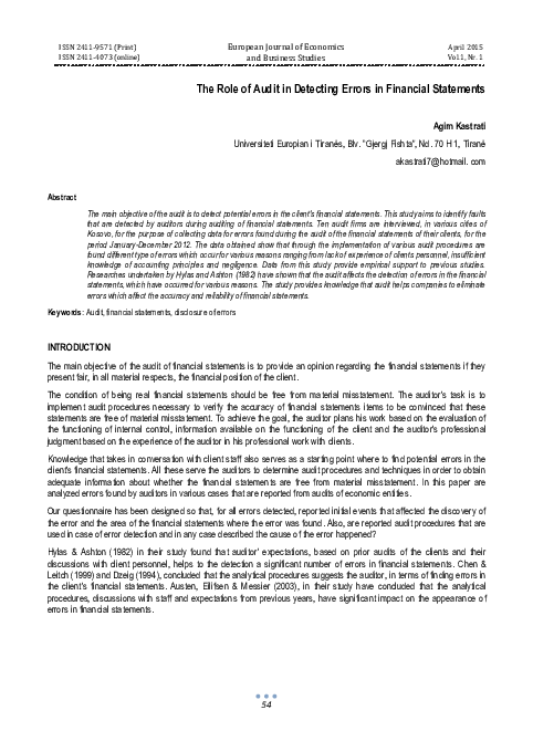 (PDF) The Role of Audit in Detecting Errors in Financial Statements