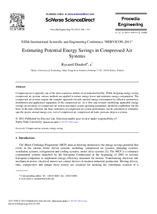 (PDF) Estimating Potential Energy Savings in Compressed Air Systems (PDF) Estimating Potential Energy Savings in Compressed Air Systems