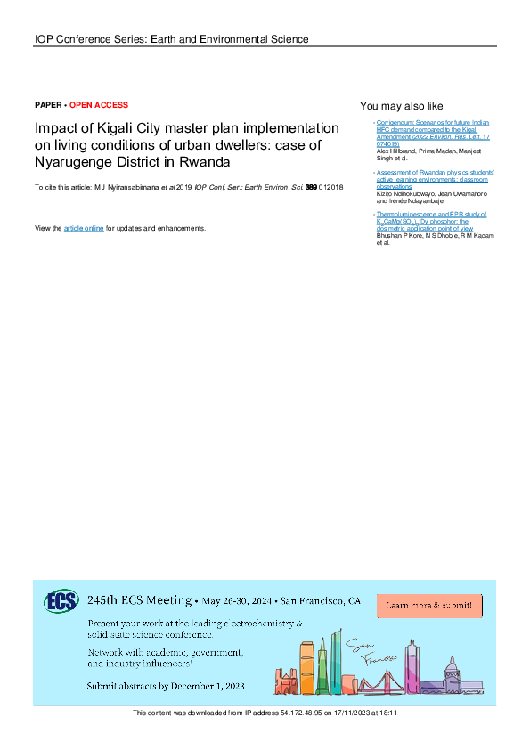 (PDF) Impact of Kigali City master plan implementation on living ...
