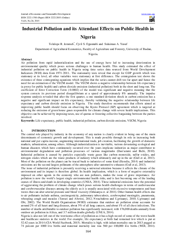(PDF) Industrial Pollution and its Attendant Effects on Public Health ...