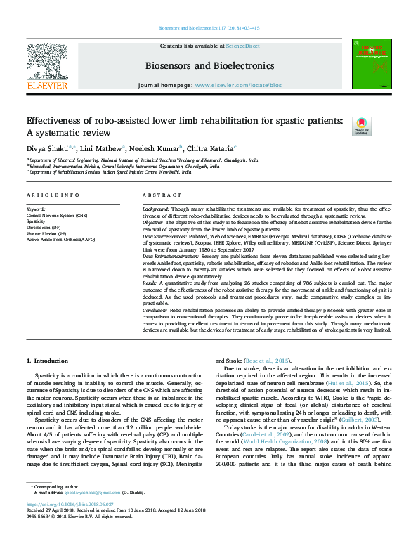 (PDF) Effectiveness of robo-assisted lower limb rehabilitation for spastic patients: A ...