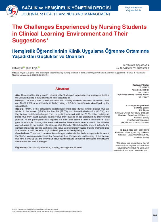 (PDF) The Challenges Experienced by Nursing Students in Clinical Learning Environment and Their ...