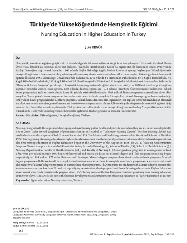 (PDF) Nursing education in higher education in turkey