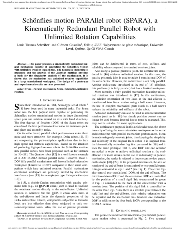 (PDF) Schönflies Motion PARAllel Robot (SPARA): A Kinematically ...