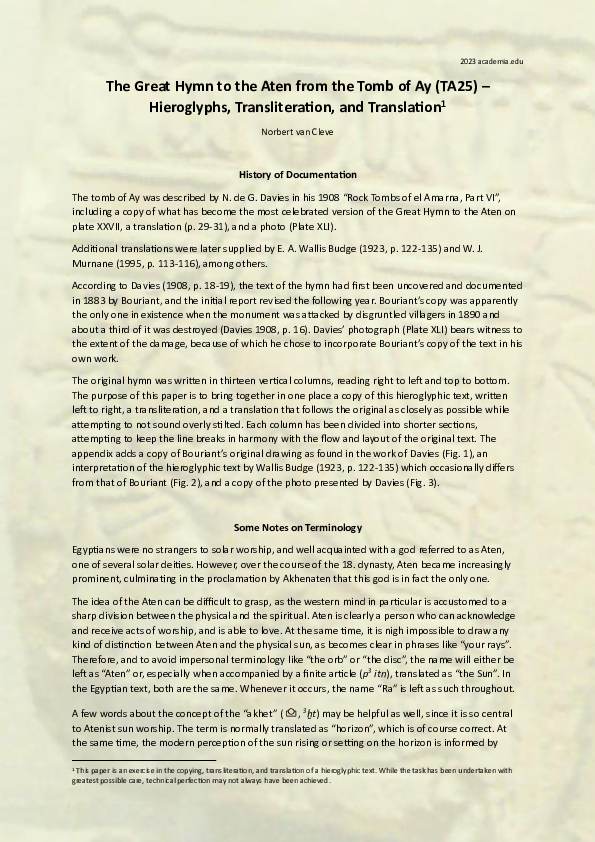 (PDF) The Great Hymn to the Aten from the Tomb of Ay (TA25 ...