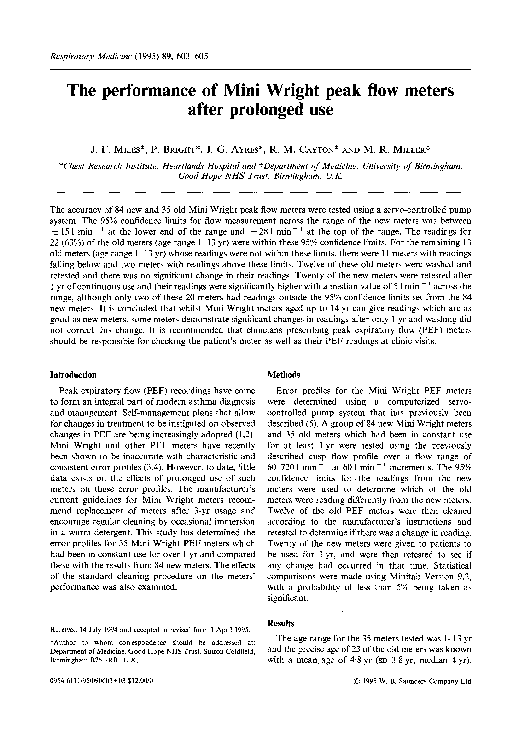 (PDF) The performance of Mini Wright peak flow meters after prolonged use