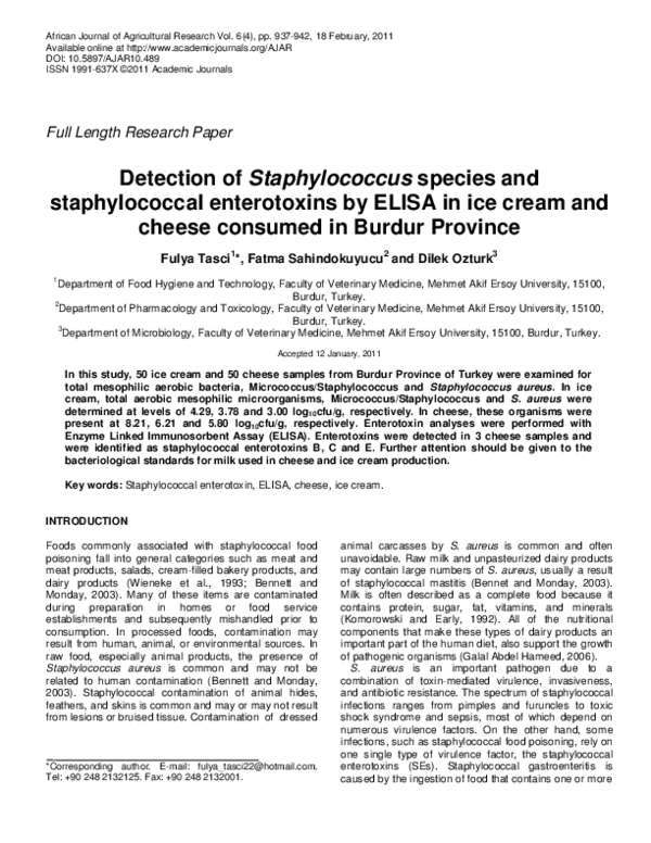 Detection of Staphylococcus species and staphylococcal enterotoxins by ...
