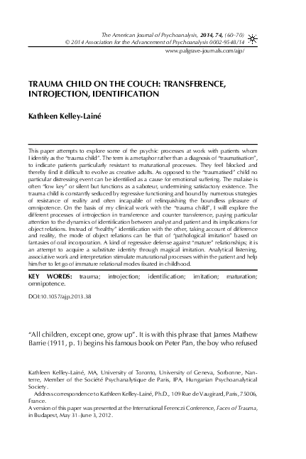 (PDF) Trauma Child on The Couch: Transference, Introjection, Identification