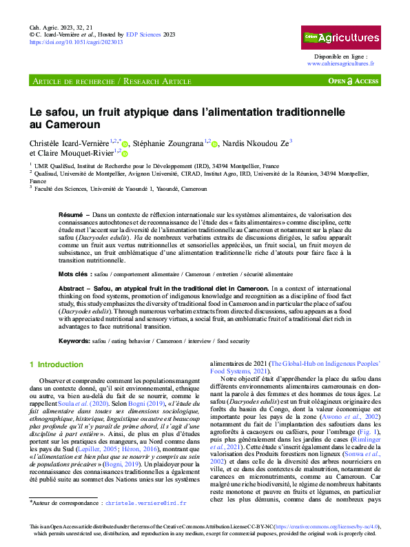 (PDF) Le safou, un fruit atypique dans l’alimentation traditionnelle au ...