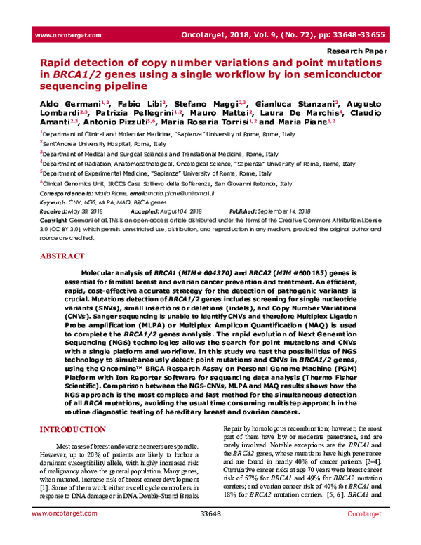 Pdf Rapid Detection Of Copy Number Variations And Point Mutations In