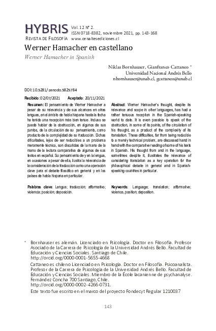 (PDF) Werner Hamacher en castellano