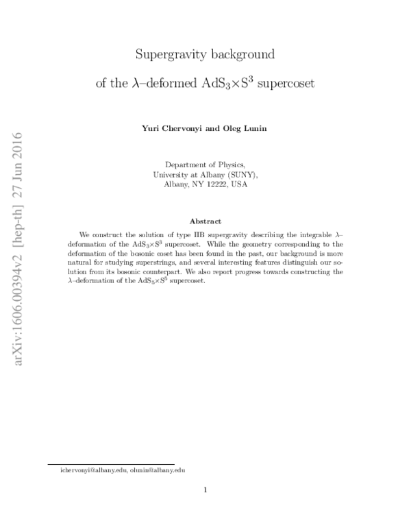 (PDF) Supergravity background of the λ-deformed AdS3× S3 supercoset