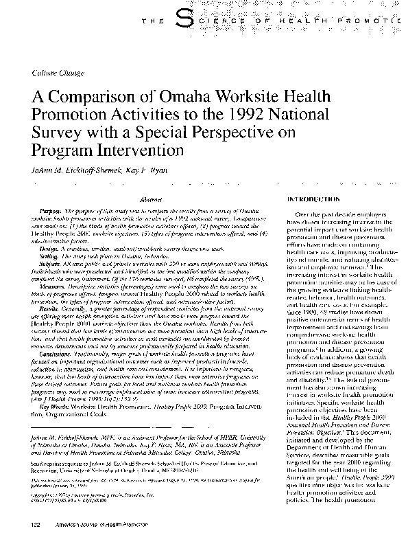 (PDF) A Comparison of Omaha Worksite Health Promotion Activities to the ...