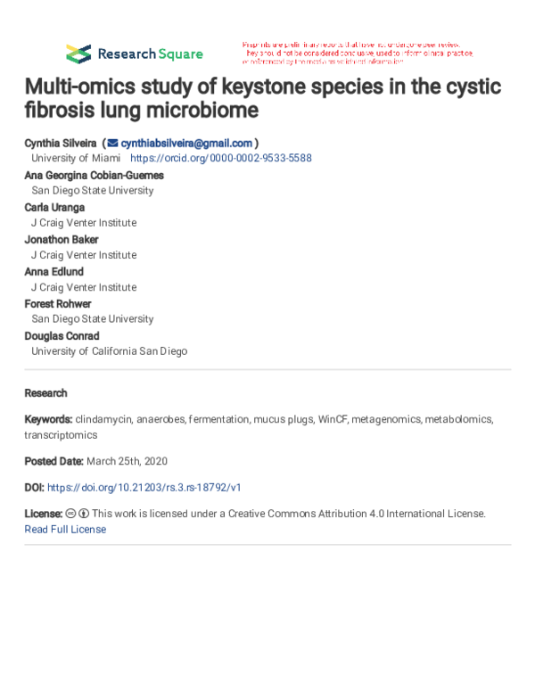 (PDF) Multi-omics study of keystone species in the cystic fibrosis lung ...