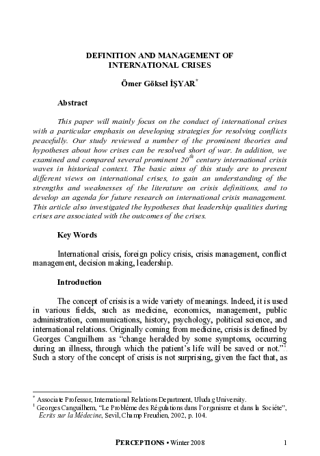 (PDF) Definition and Management of International Crises