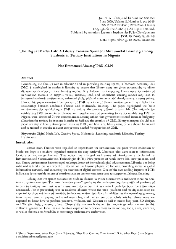 (PDF) The Digital Media Lab: A Library Creative Space for Multimodal ...