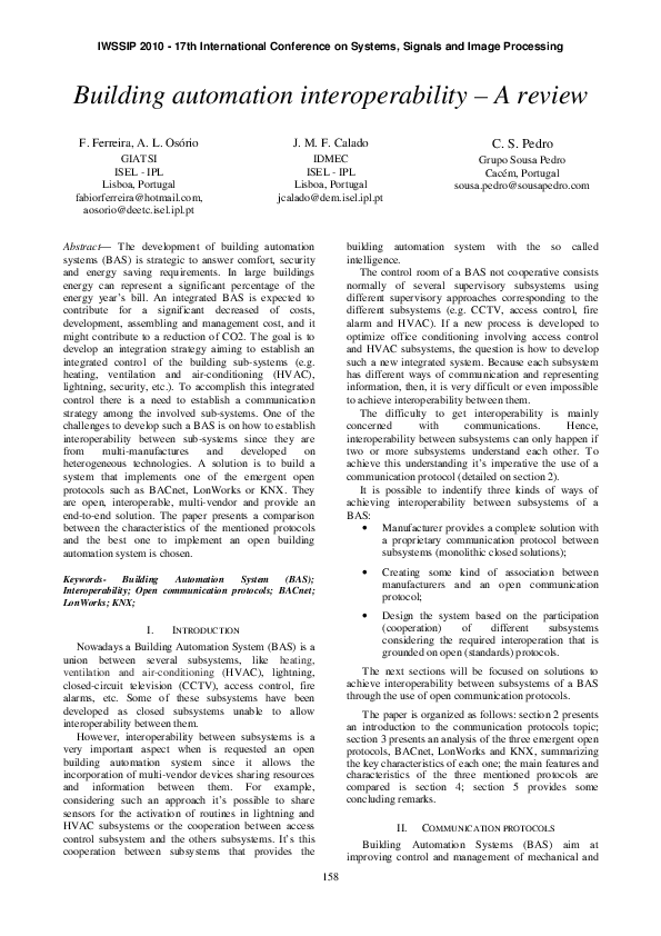 (PDF) Building automation interoperability - A review