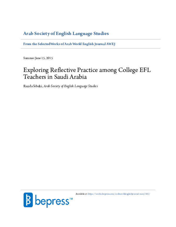 (PDF) Exploring Reflective Practice Among College EFL Teachers in Saudi Arabia