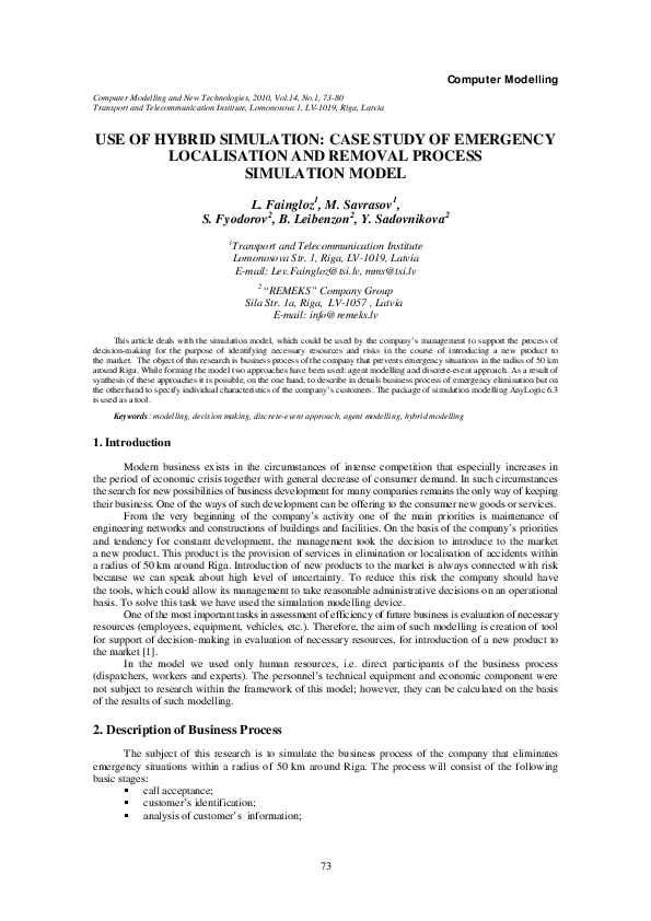 (PDF) Use of Hybrid Simulation: Case Study of Emergency Localisation and Removal Process ...
