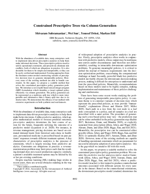 (PDF) Constrained Prescriptive Trees via Column Generation