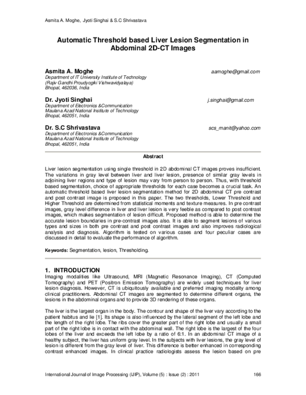 Pdf Automatic Threshold Based Liver Lesion Segmentation In Abdominal