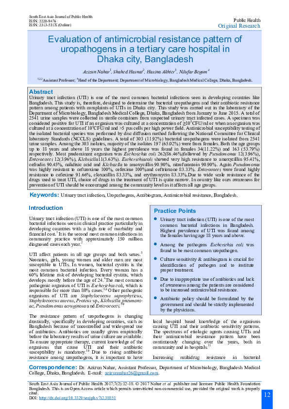 (PDF) Evaluation of antimicrobial resistance pattern and virulence genes characterizations of ...